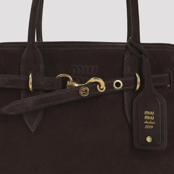 Miu Miu Suede Tote Bag With Buckle Detail - Black