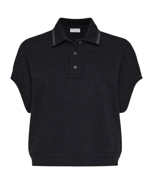 Brunello Cucinelli Monili Chain Detailed Buttoned Polo Top - Anthracite Color