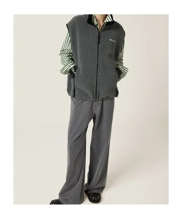 Miu Miu Fleece Sleeveless Full Zip Vest With Logo Embellishment