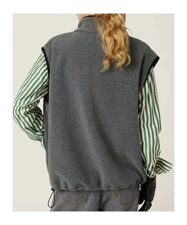 Miu Miu Fleece Sleeveless Full Zip Vest With Logo Embellishment