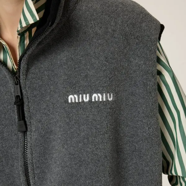Miu Miu Fleece Sleeveless Full Zip Vest With Logo Embellishment
