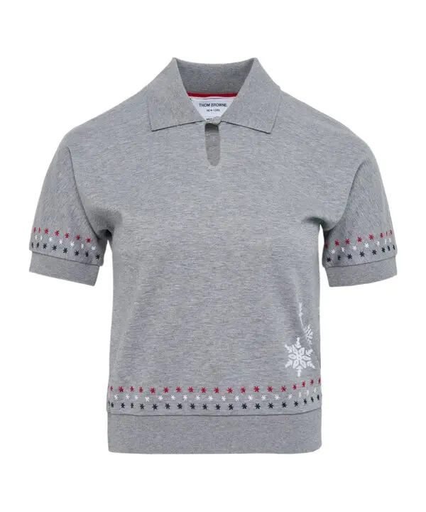 Thom Browne Star-motif Polo Top - Medium Gray