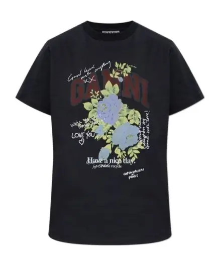 GANNI Short Sleeve Printed T-shirt - Phantom Black