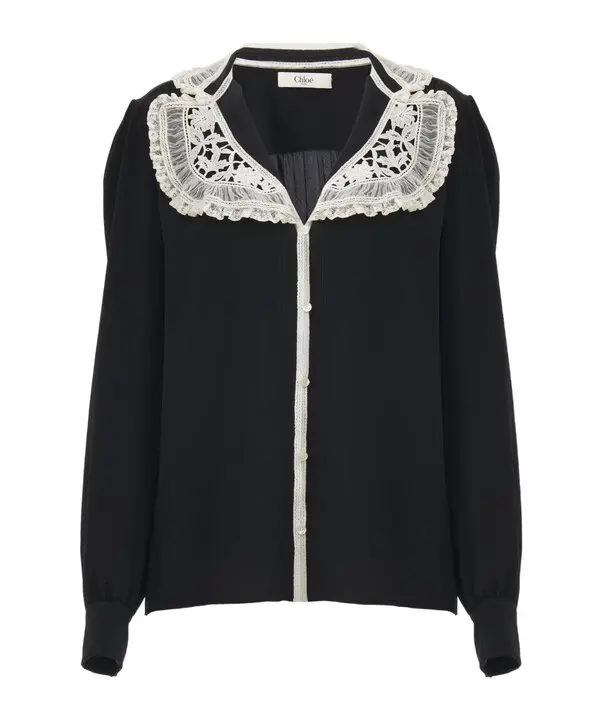 Chloé Crepe De Chine Lace Detail Shirt