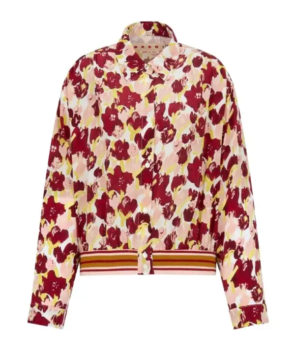 Marni Floral Print Shirt With Ribbed Hem - Nude