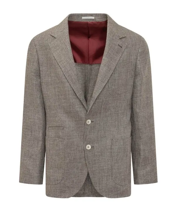 Brunello Cucinelli Checked Single-breasted Blazer - Gray