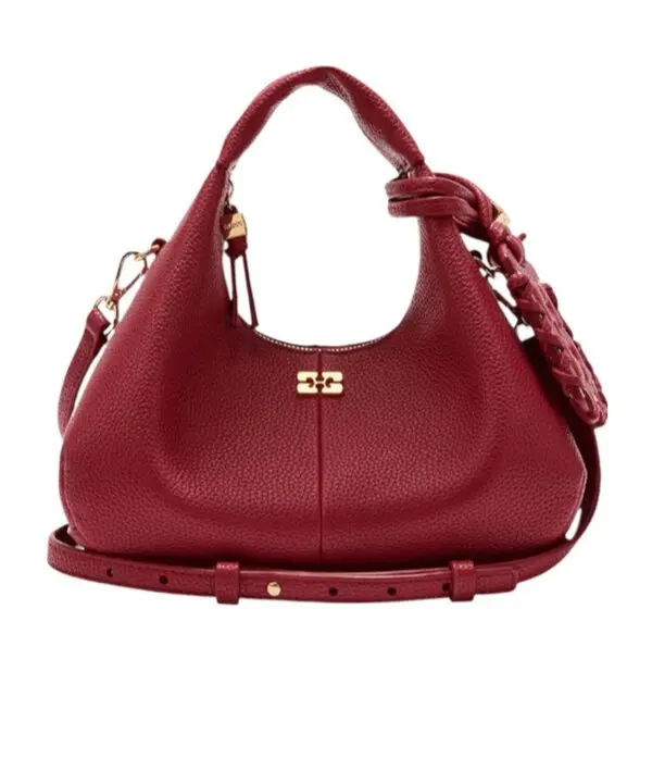 GANNI Grained Mini Hobo Bag - Red