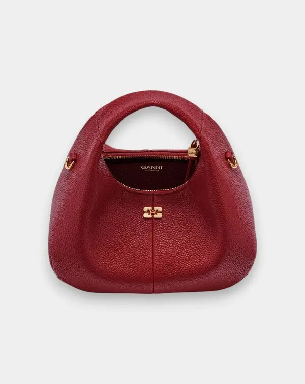 GANNI Grained Mini Hobo Bag - Red