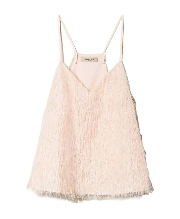 TWINSET Feather Effect Spaghetti Strap Top - Nude