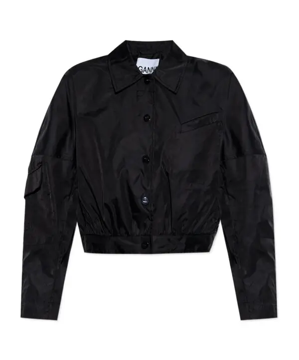 GANNI Cropped Jacket With Pockets And Logo Detail