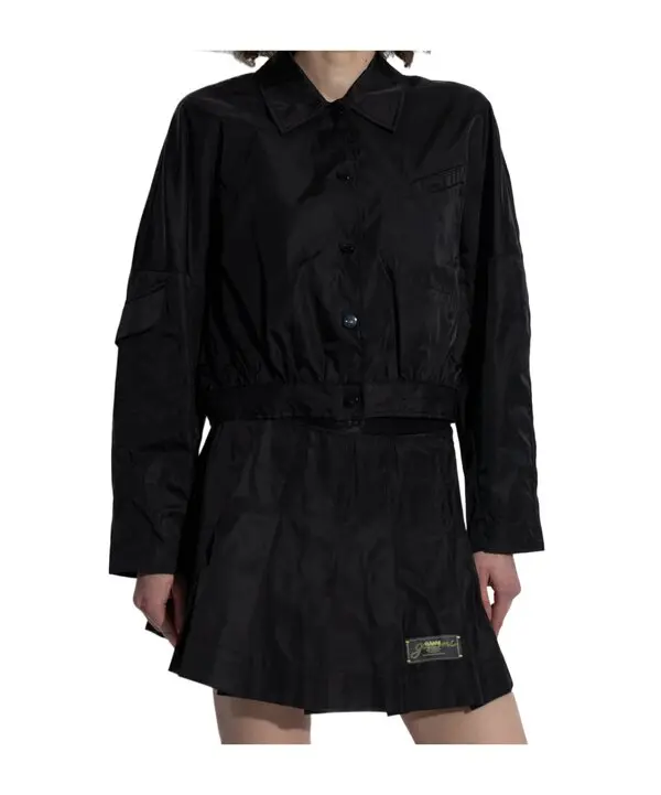 GANNI Cropped Jacket With Pockets And Logo Detail