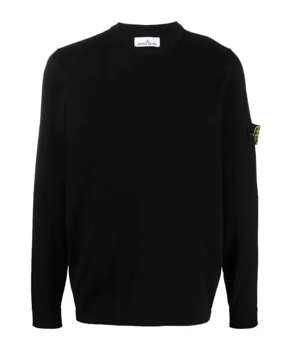 Stone Island Logo Patch Knitted Jumper - Black