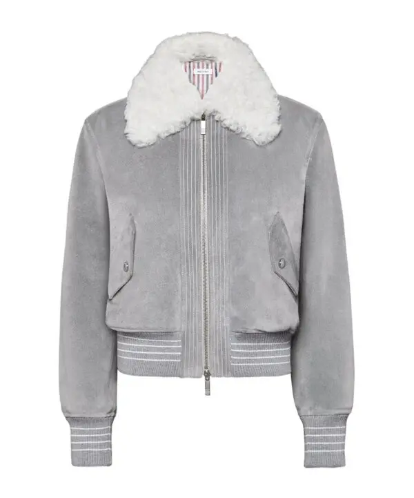 Thom Browne Shearling Collar Suede Jacket