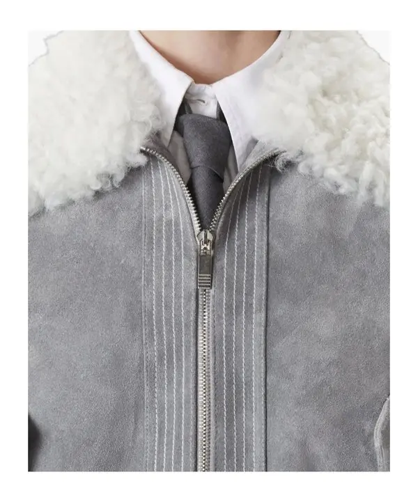 Thom Browne Shearling Collar Suede Jacket