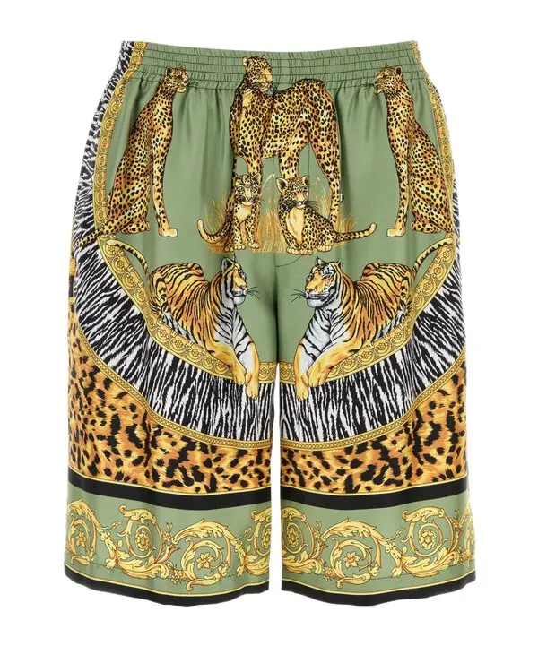 Versace Printed Silk Bermuda Shorts - Green