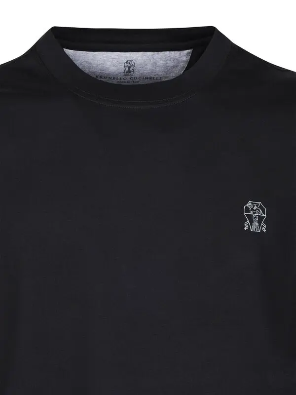 Brunello Cucinelli Logo Printed Crewneck T-shirt - Black