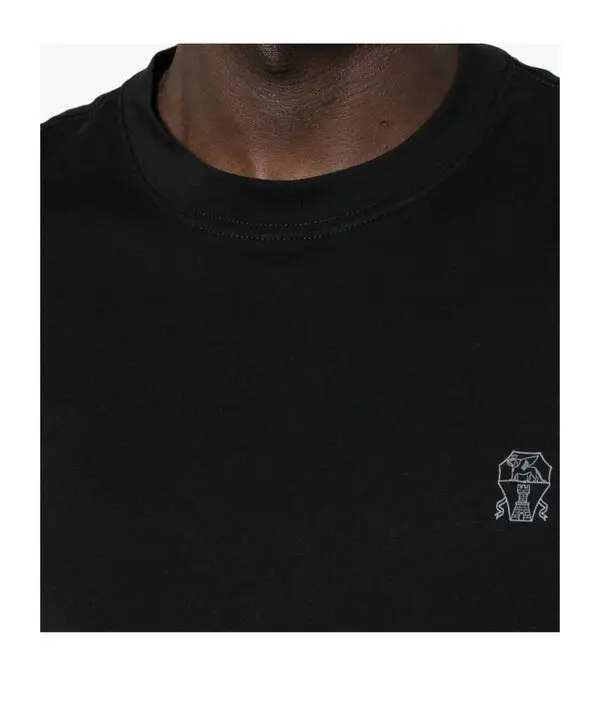 Brunello Cucinelli Logo Printed Crewneck T-shirt - Black