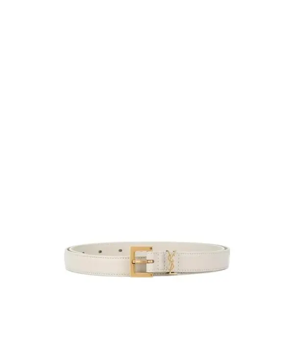 Saint Laurent Monogram Thin Belt - White
