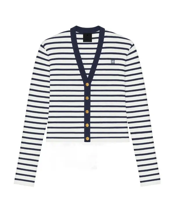 Givenchy Sailor Cardigan In Cotton With Embroidered Logo - White