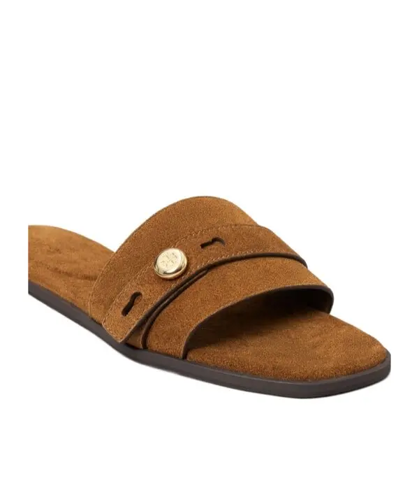 Tory Burch Double Strap Button Flat Sandals - Camel