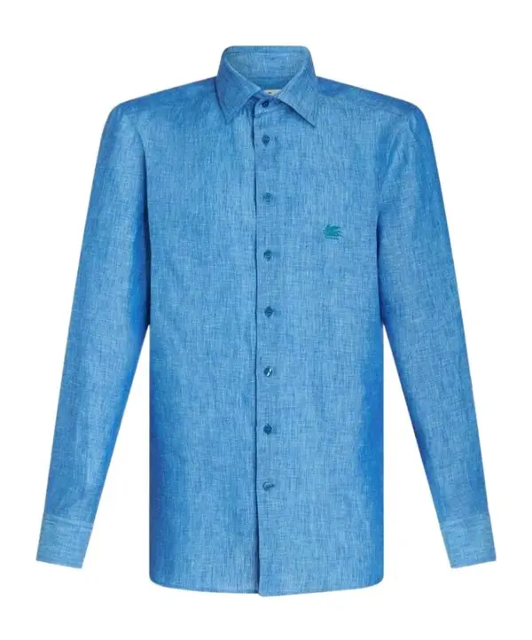 Etro Pegaso-embroidered Long-sleeved Shirt - Blue
