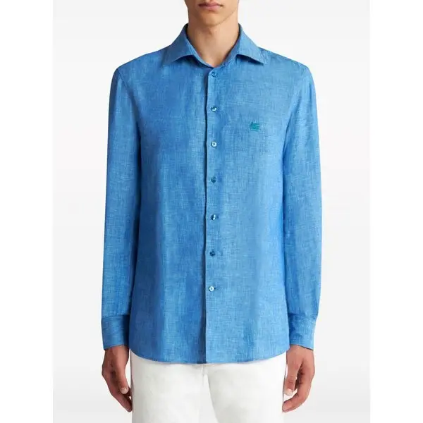 Etro Pegaso-embroidered Long-sleeved Shirt - Blue