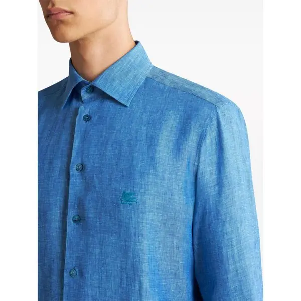 Etro Pegaso-embroidered Long-sleeved Shirt - Blue