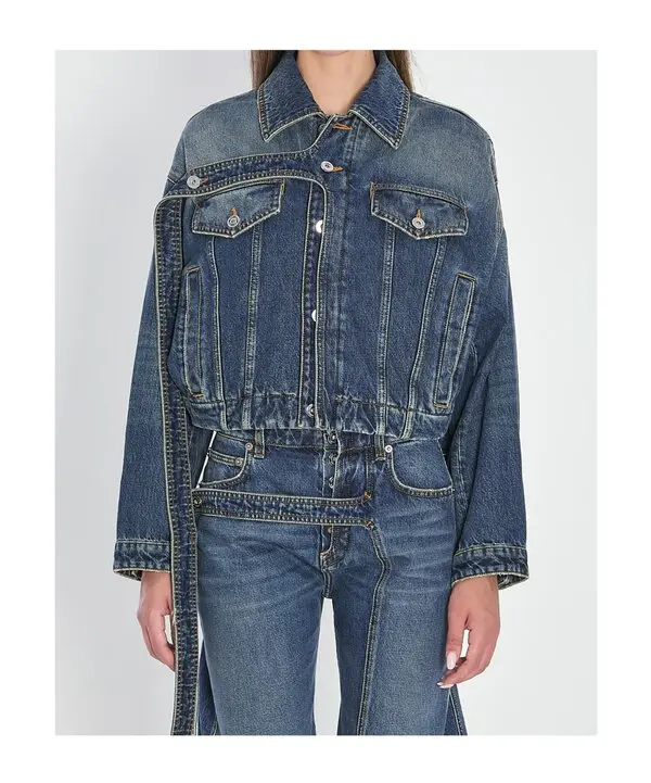 JEAN PAUL GAULTIER Distressed Denim Jacket With Logo Tag