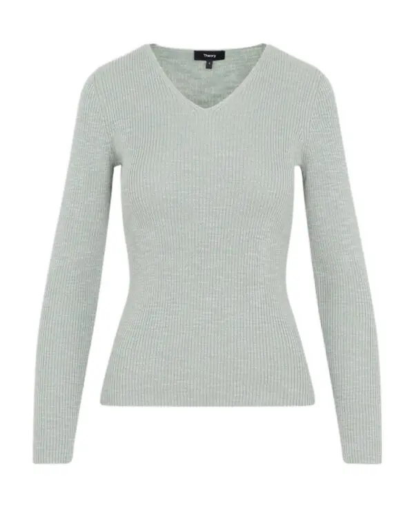 Theory Ribbed Knit V-neck Jumper - Gray