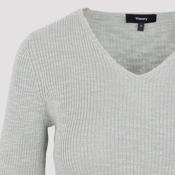 Theory Ribbed Knit V-neck Jumper - Gray