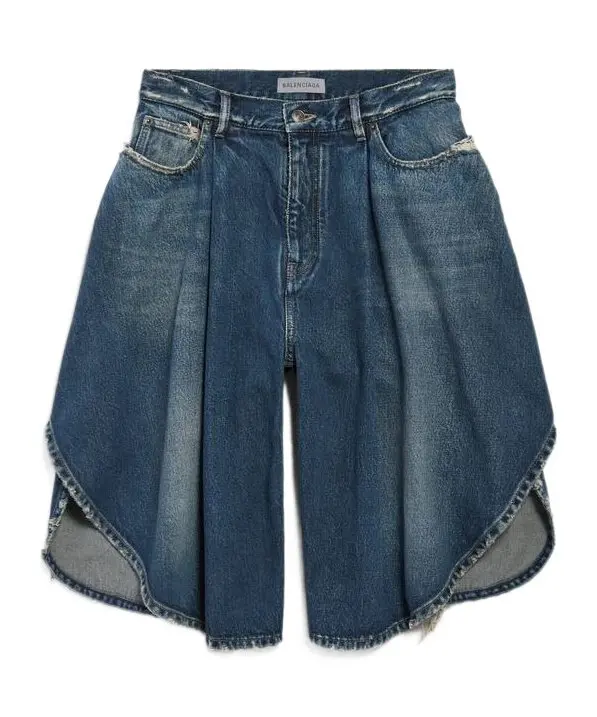 Balenciaga Tulipano Distressed Bermuda Shorts - Deep Sea Blue