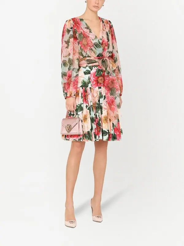 Dolce & Gabbana Floral Print Pleated Knee-length Skirt