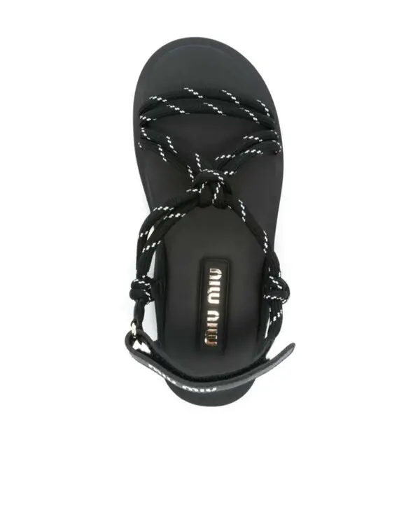 Miu Miu Rope Flat Sandals With Adjustable Ankle Straps