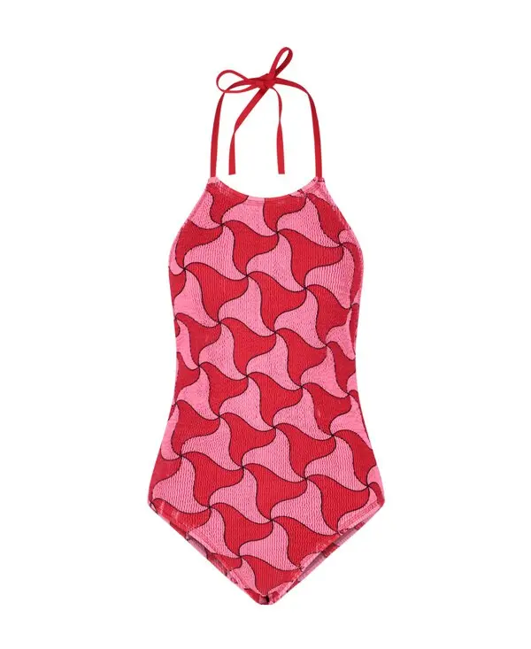 Bottega Veneta Crinkle Ghost Halterneck Swimsuit - Red