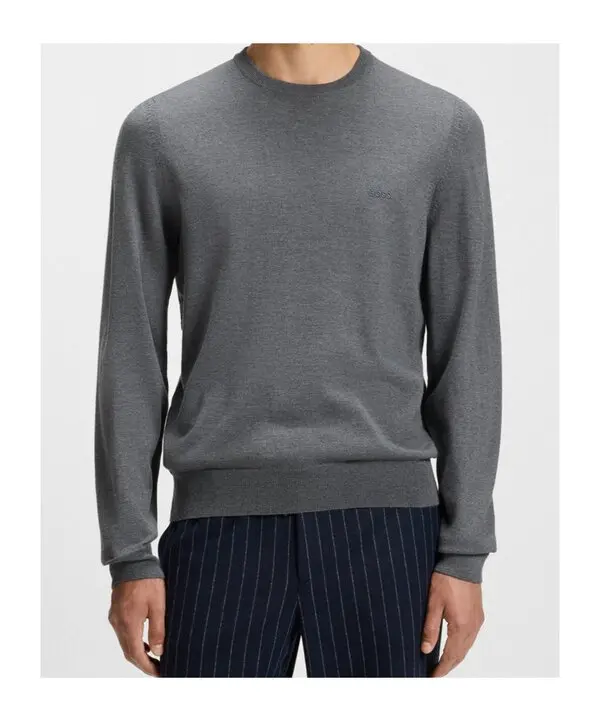 Hugo Boss Crewneck Jumper With Embroidered Logo - Grey