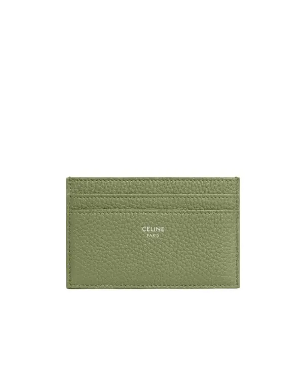 Celine Card Holder In Grained Calfskin - Green