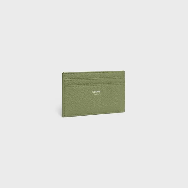 Celine Card Holder In Grained Calfskin - Green
