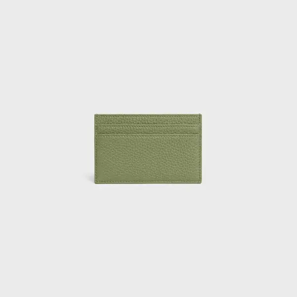 Celine Card Holder In Grained Calfskin - Green