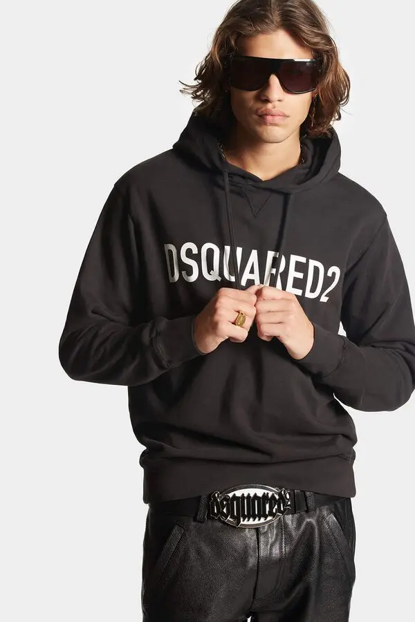Dsquared2 Logo Printed Drawstring Hoodie - Black