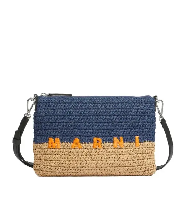 Marni Logo Embroidered Woven Clutch Bag - Blue