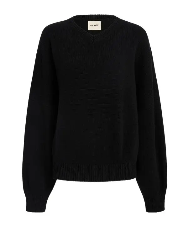 Khaite Long Sleeve V-neck Knit Sweater - Black