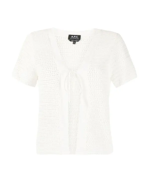 A.p.c. Short-sleeved Knit Cardigan With Tie Detail - White