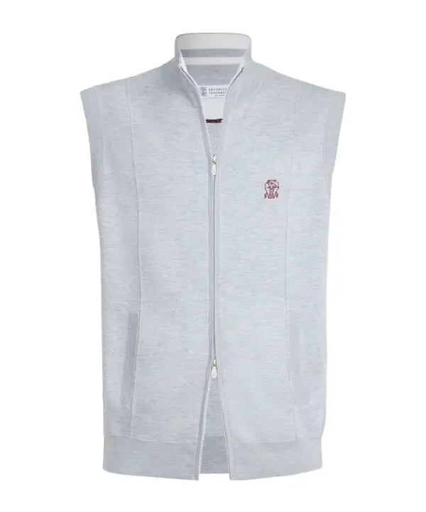 Brunello Cucinelli Zip Knitted High Neck Waistcoat - Grey