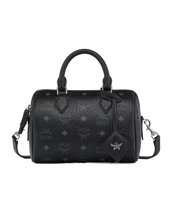 Mcm Ella Boston Bag In Visetos - Black
