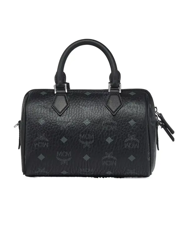 Mcm Ella Boston Bag In Visetos Monogram - Black