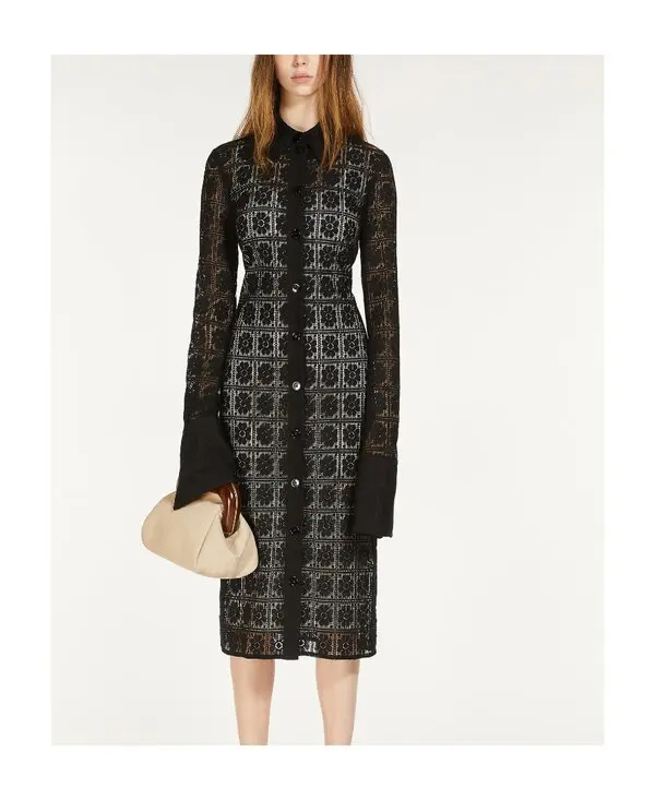 Sportmax Long-sleeve Lace Midi Dress