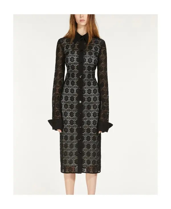 Sportmax Long-sleeve Lace Midi Dress