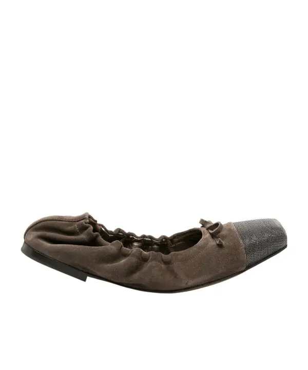 Brunello Cucinelli Beaded Leather Ballerina Flats