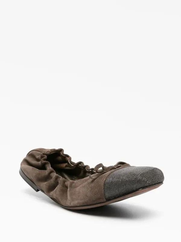 Brunello Cucinelli Beaded Leather Ballerina Flats