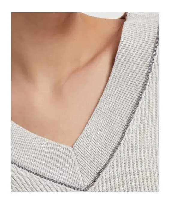 Brunello Cucinelli Monili-trim V-neck Ribbed Jumper